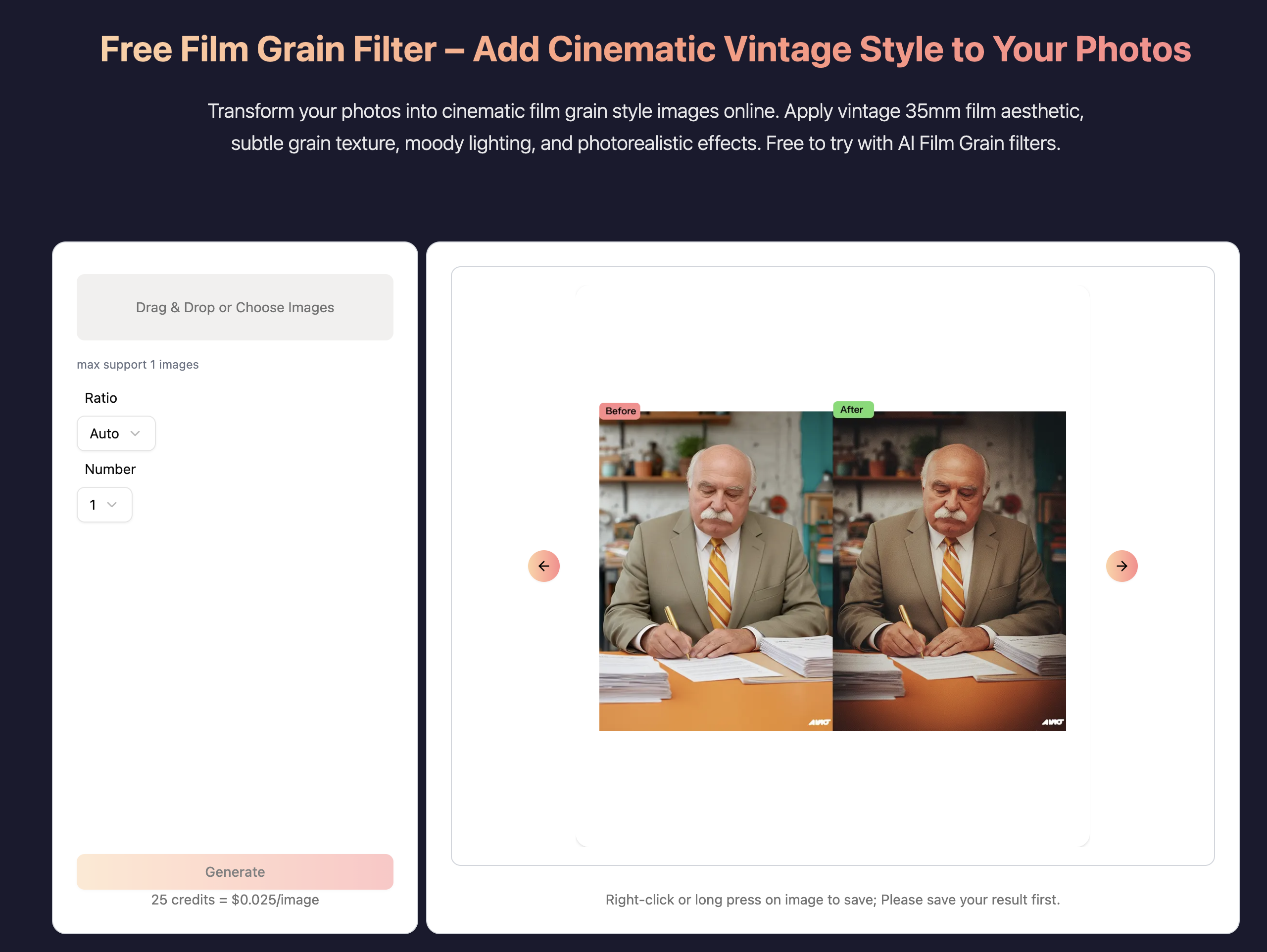 AI Film Grain Filter - Tools AI Online | Tools AI Online