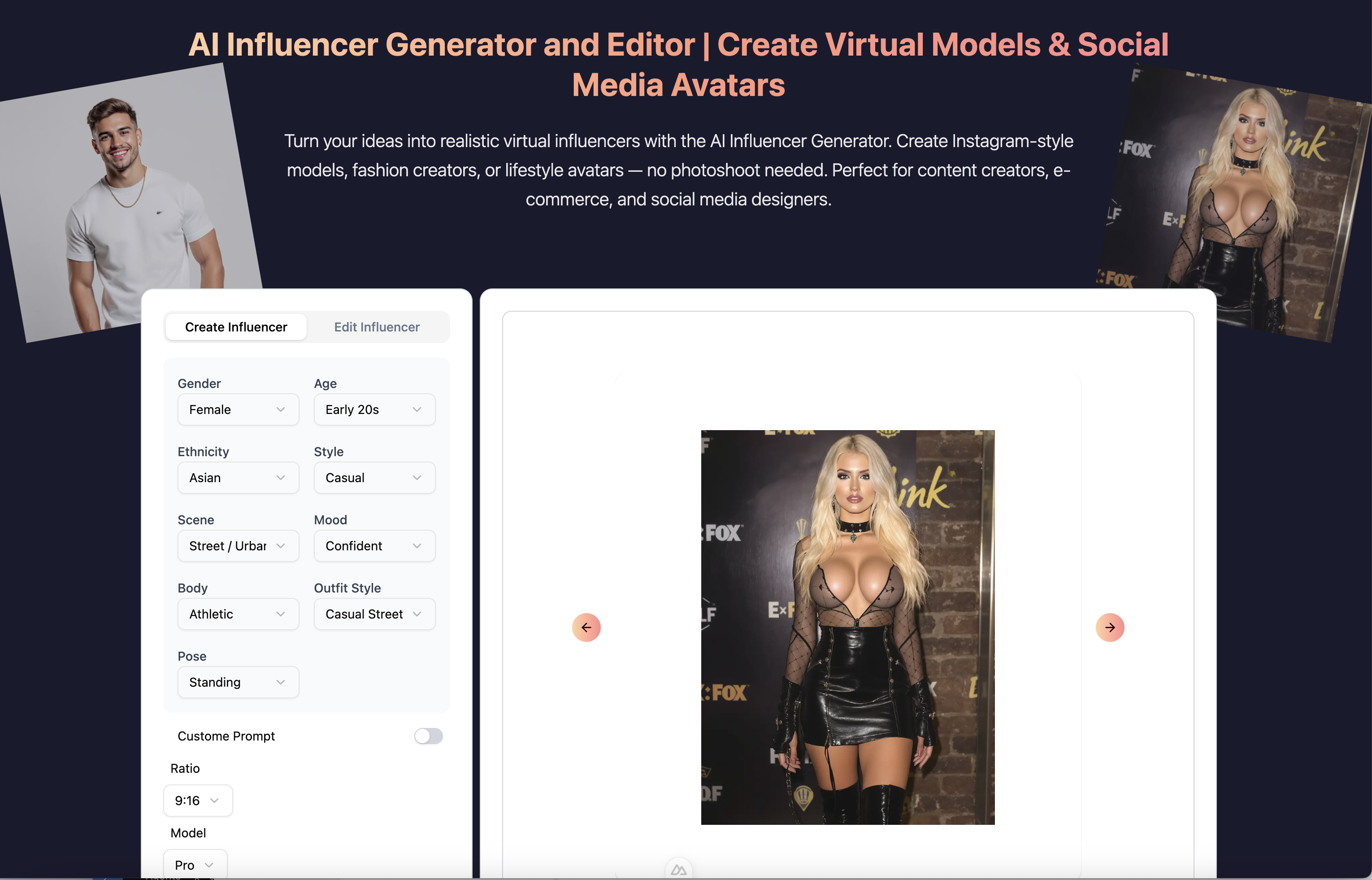 AI Influencer Generator and Editor - Tools AI Online | Tools AI Online