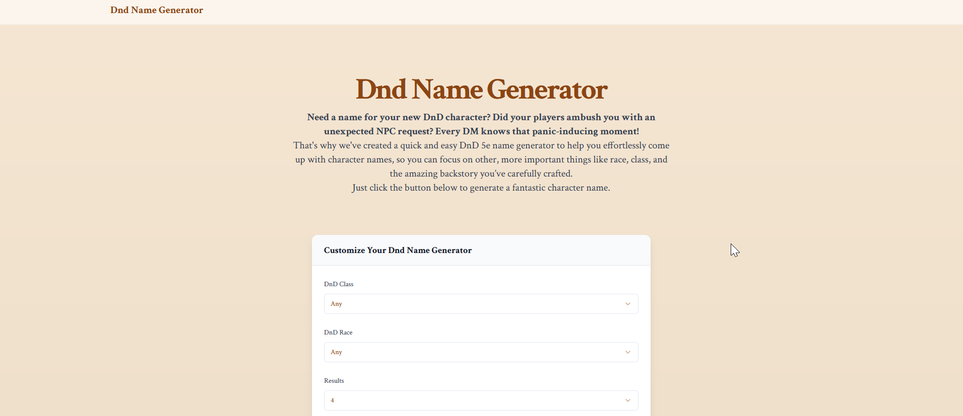Dnd Name Generator - Tools AI Online | Tools AI Online