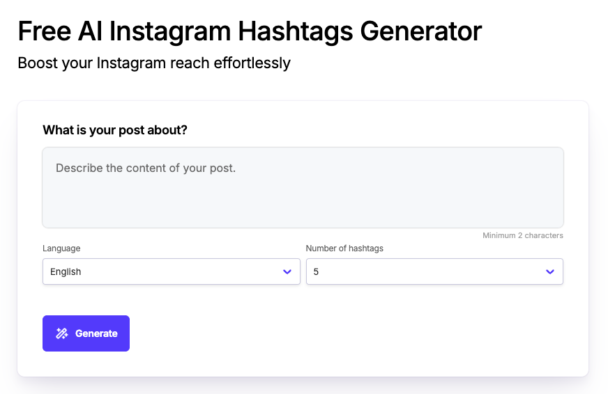 Free AI Instagram Hashtags Generator - Tools AI Online | Tools AI Online