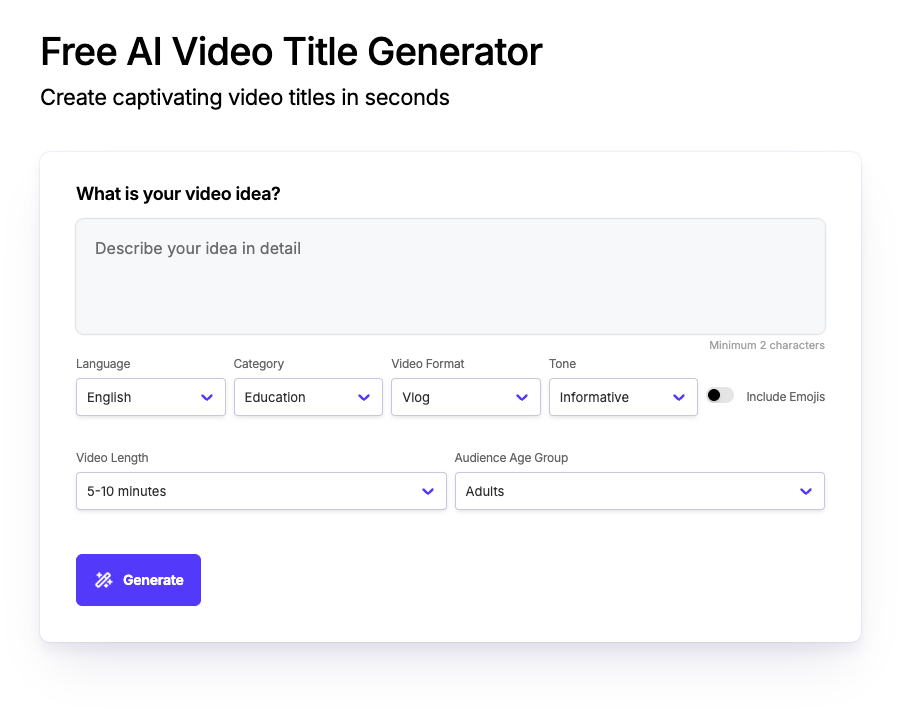 Free AI Video Title Generator - Tools AI Online | Tools AI Online