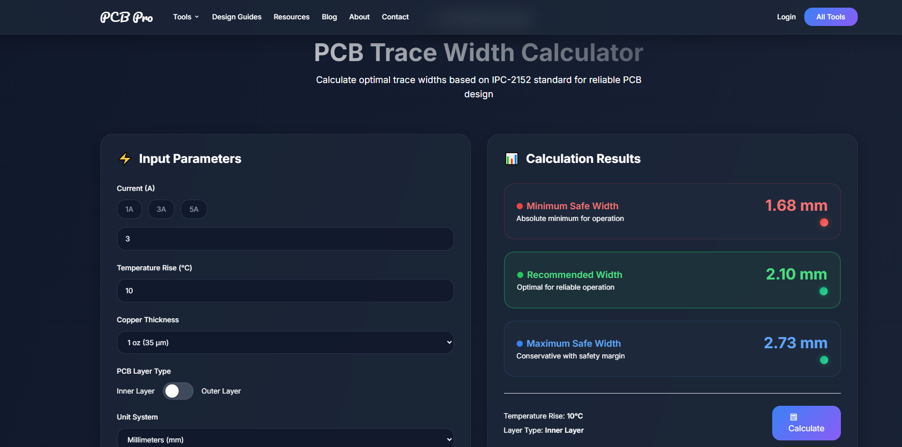 Professional PCB Trace Width Calculator - Tools AI Online | Tools AI Online