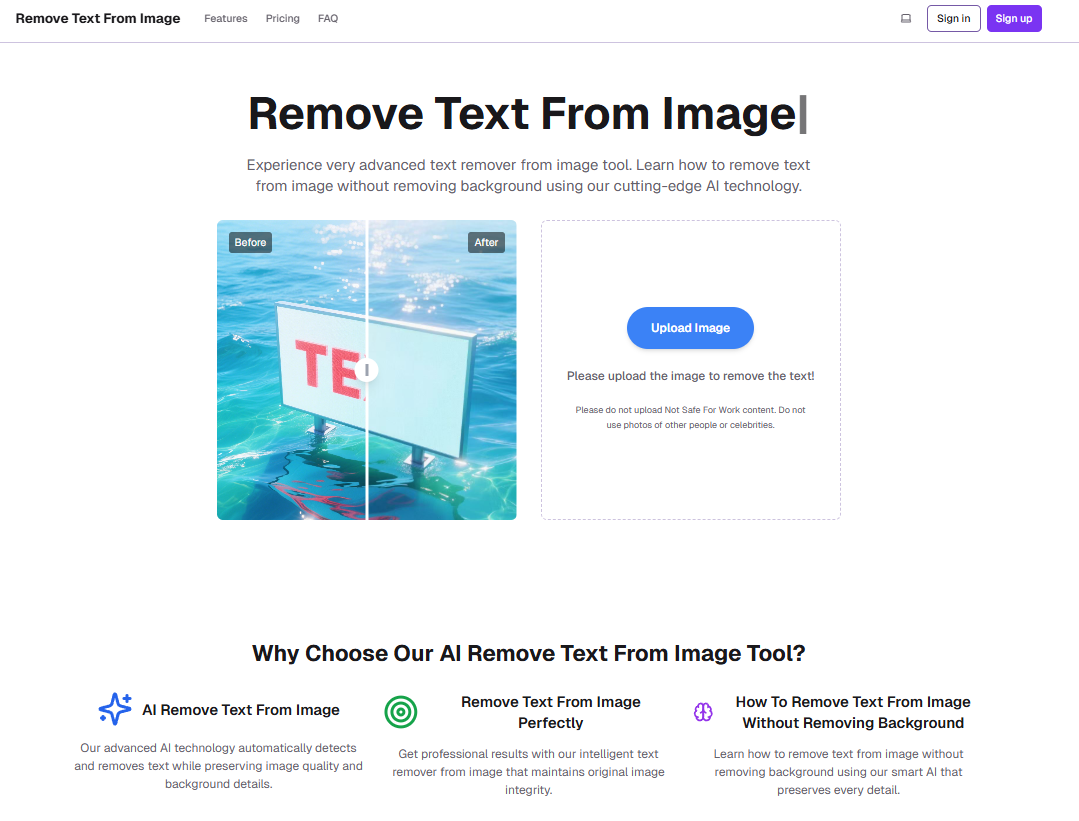 Remove Text from Image - Tools AI Online | Tools AI Online