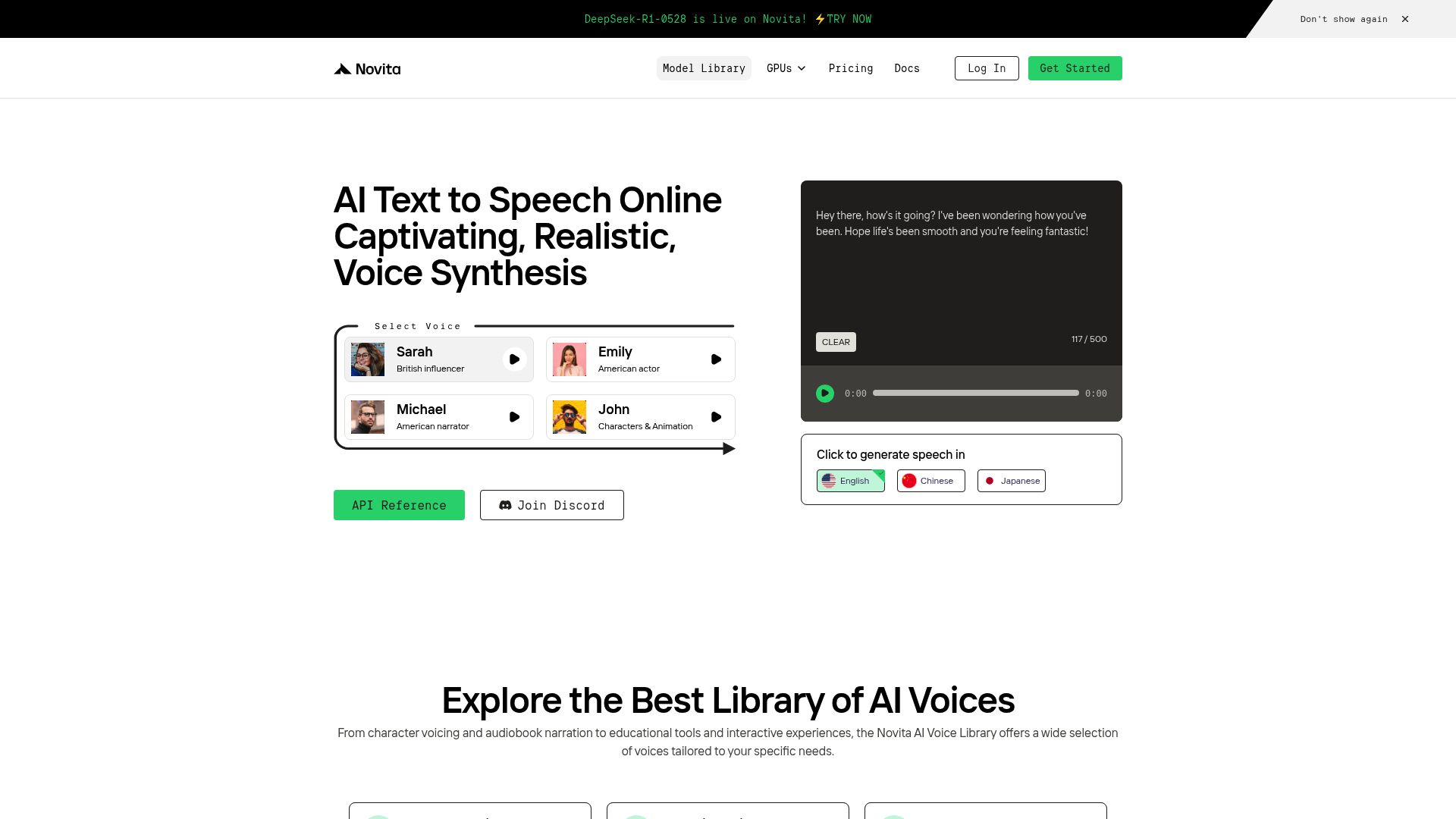Novita AI Text to Speech API - Tools AI Online | Tools AI Online