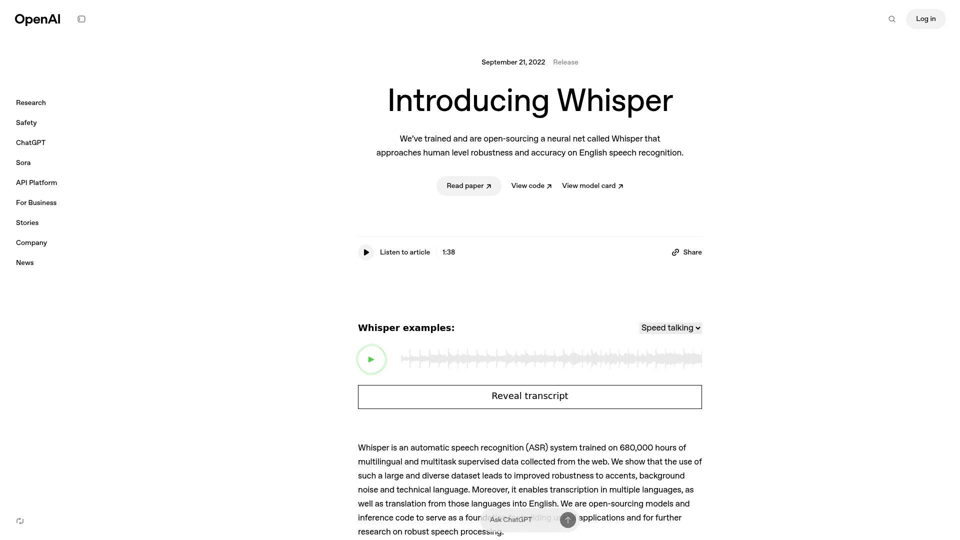 Whisper (OpenAI) - Tools AI Online | Tools AI Online